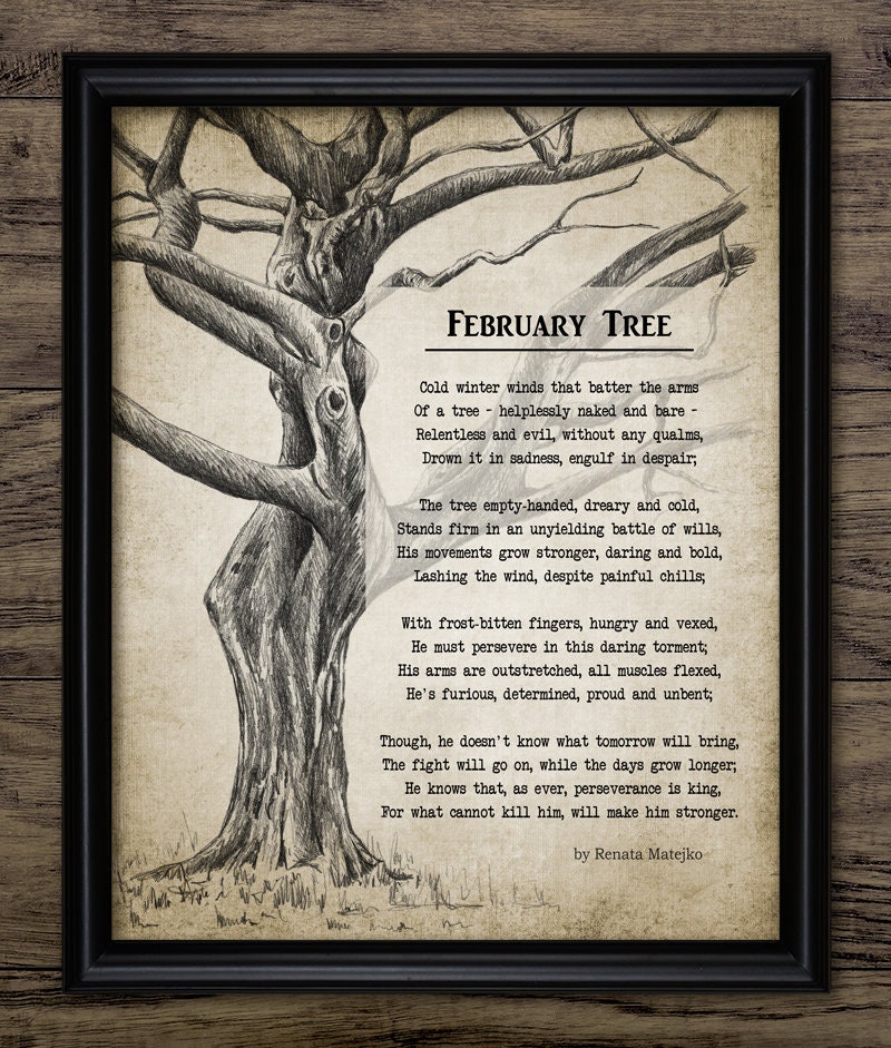 February Tree Poem, Printable Tree Art, Inspiratonal Art, Strength ...