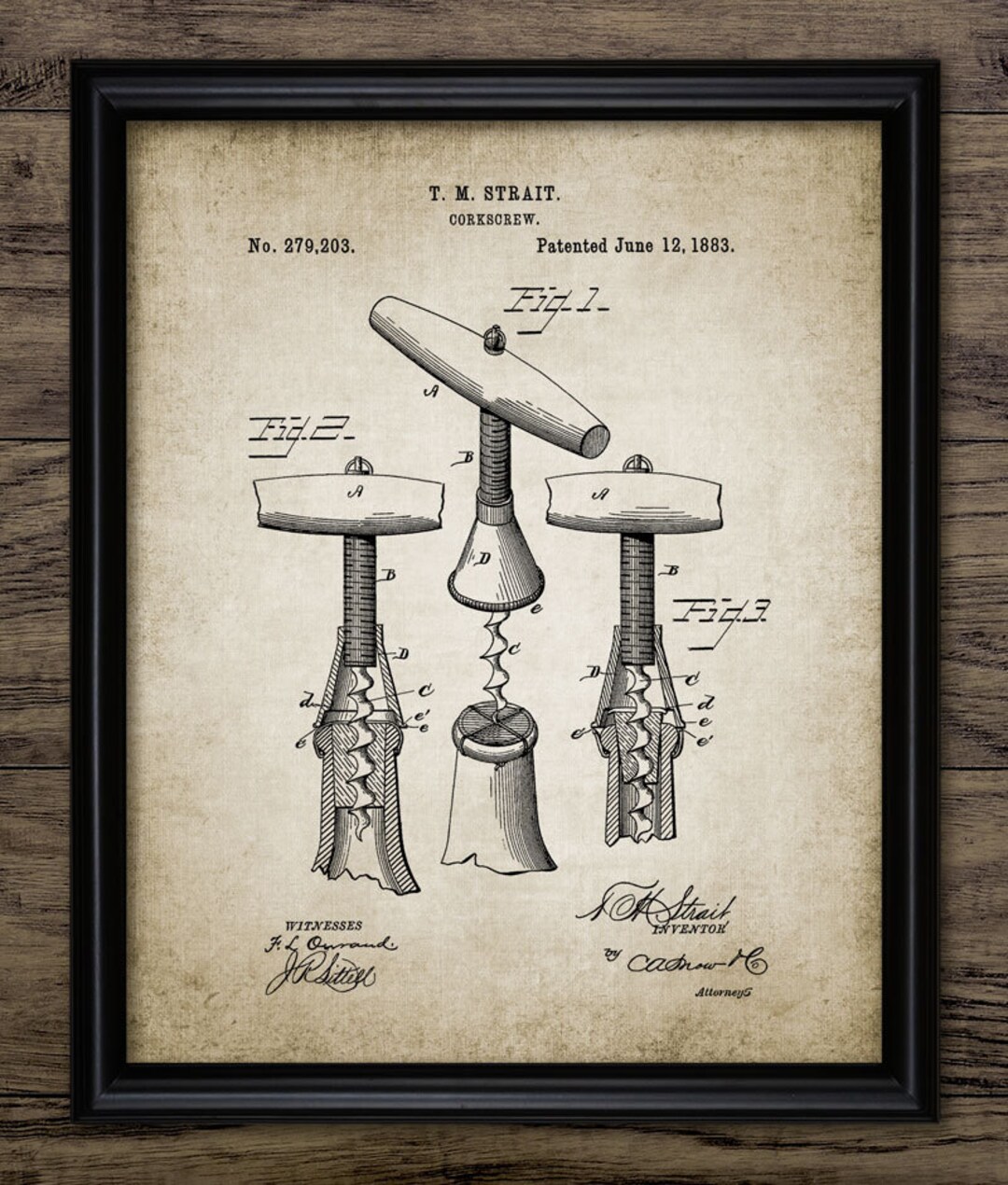 Corkscrew Wall Art, Printable Corkscrew, Wine Bar, Restaurant, 1883 ...
