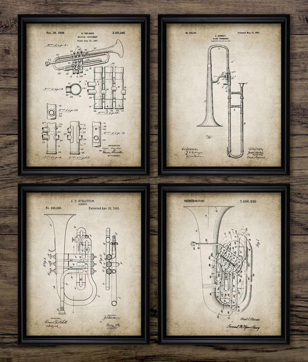Music Wall Art Set of 4, Printable Brass Instrument, Brass Band ...
