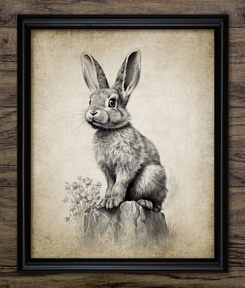 Cute Bunny Wall Art, Printable Bunny, Rabbit Wall Art, Rabbit Print ...