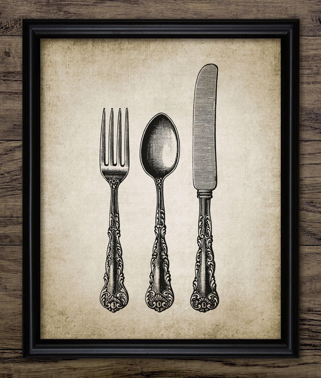 Vintage Cutlery Wall Art, Printable Cutlery Design, Fork, Knife, Spoon ...