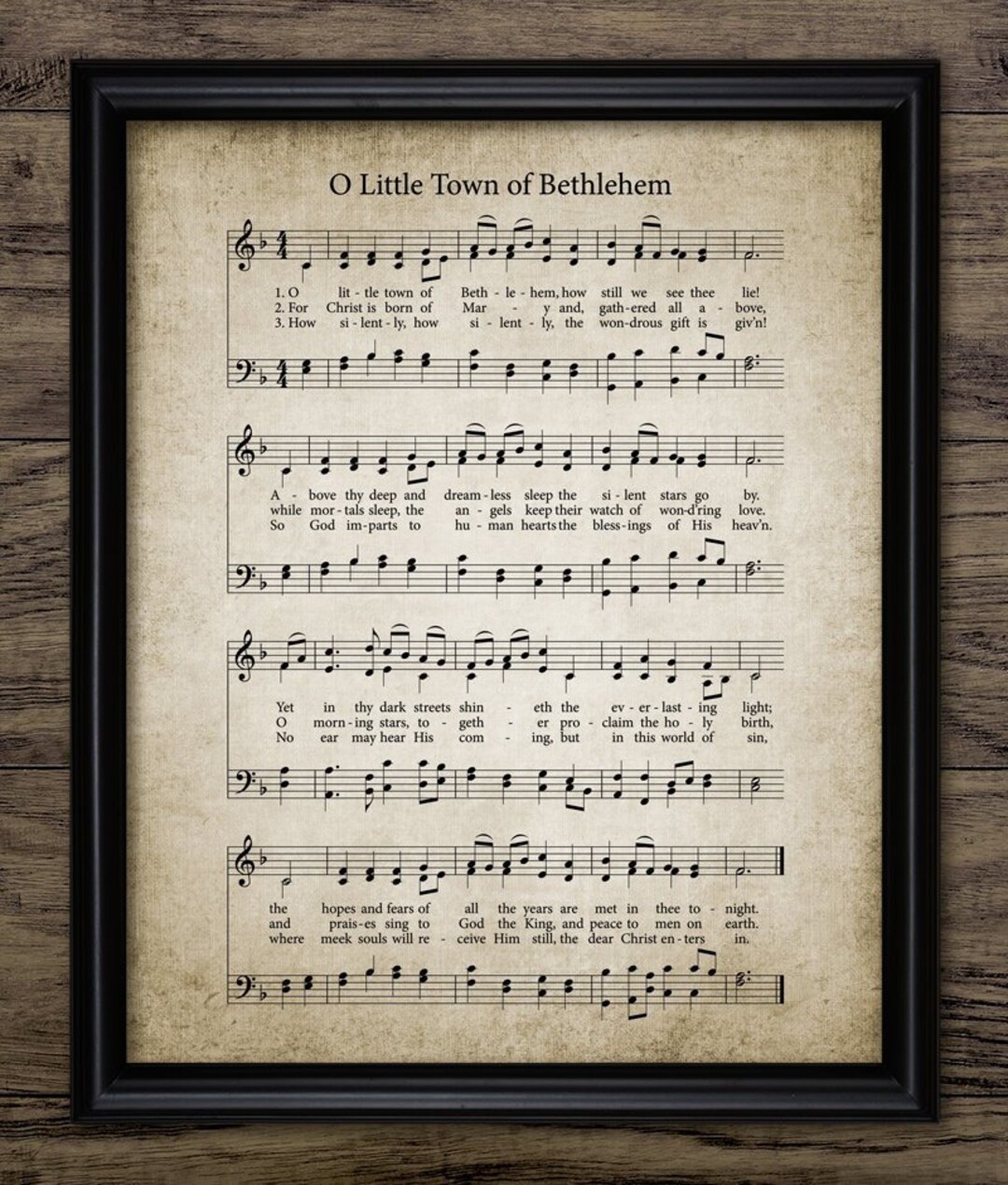 O Little Town of Bethlehem Christmas Carol Art, Vintage 1868 Christmas ...