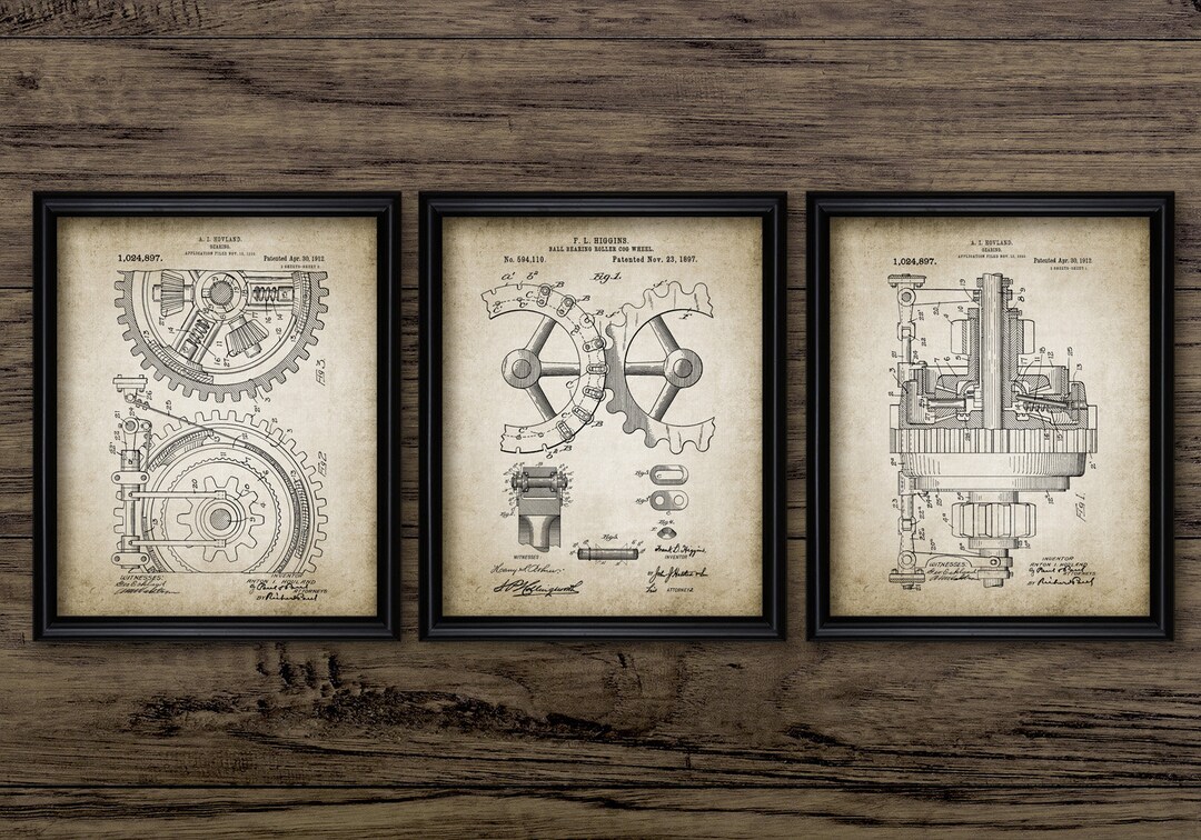 Cog Wall Art Set of 3, Printable Vintage Cogs, Steampunk Wall Art ...