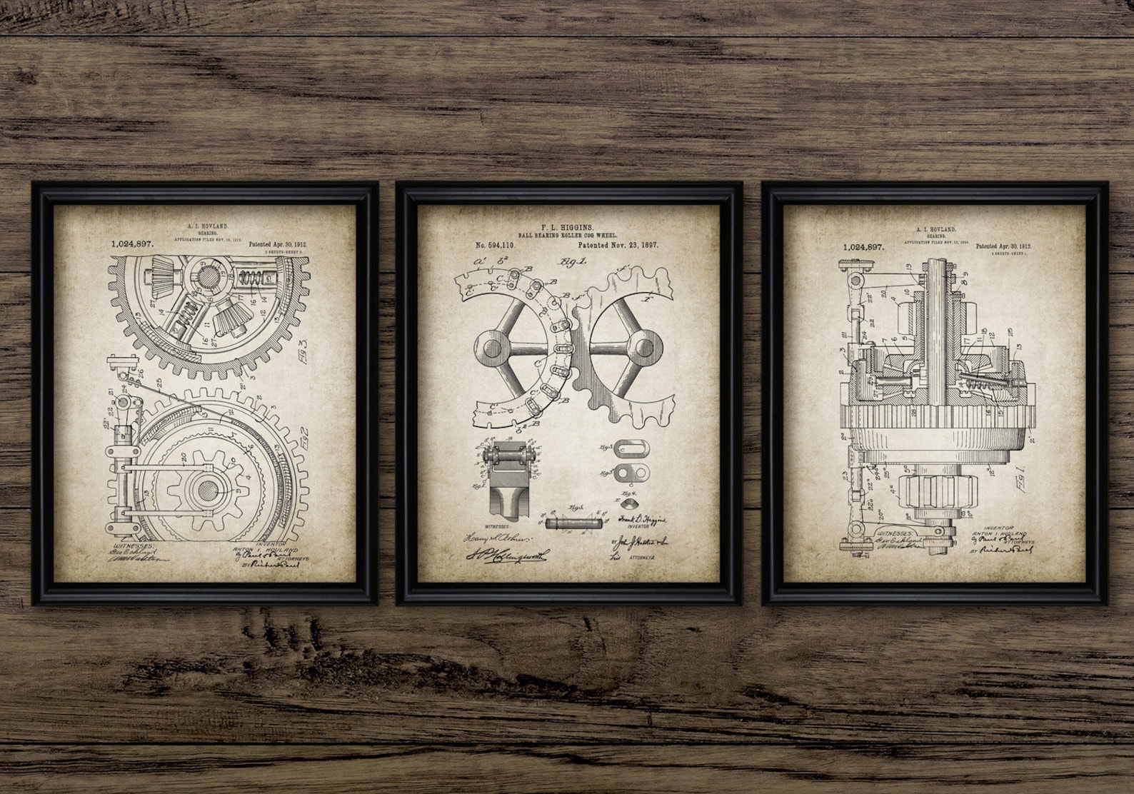 Cog Wall Art Set of 3, Printable Vintage Cogs, Steampunk Wall Art ...
