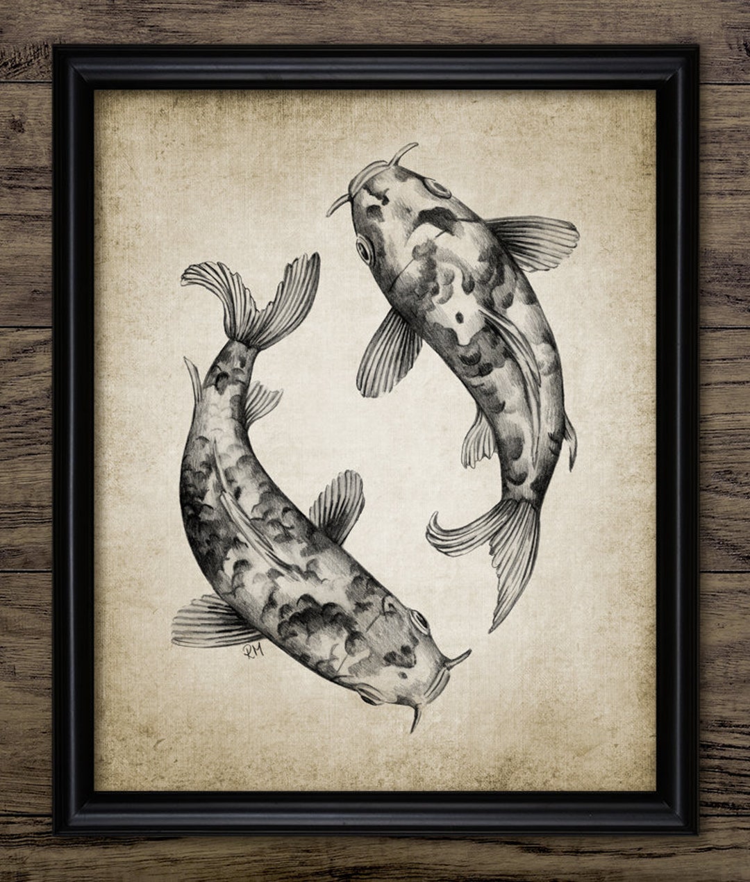 Koi Carp Fish Pencil Drawing Wall Art, Printable Fish, Koi Pond ...