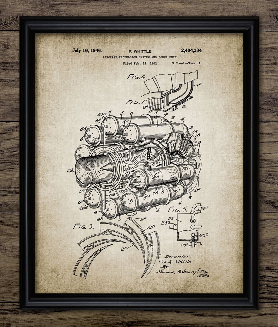 Jet Engine Design Wall Art, Printable 1946 Frank Whittle Jet Invention ...