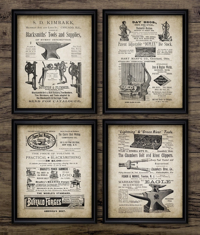 Blacksmith Advert Set of 4, Printable Blacksmithing, Metalsmith, Anvil ...