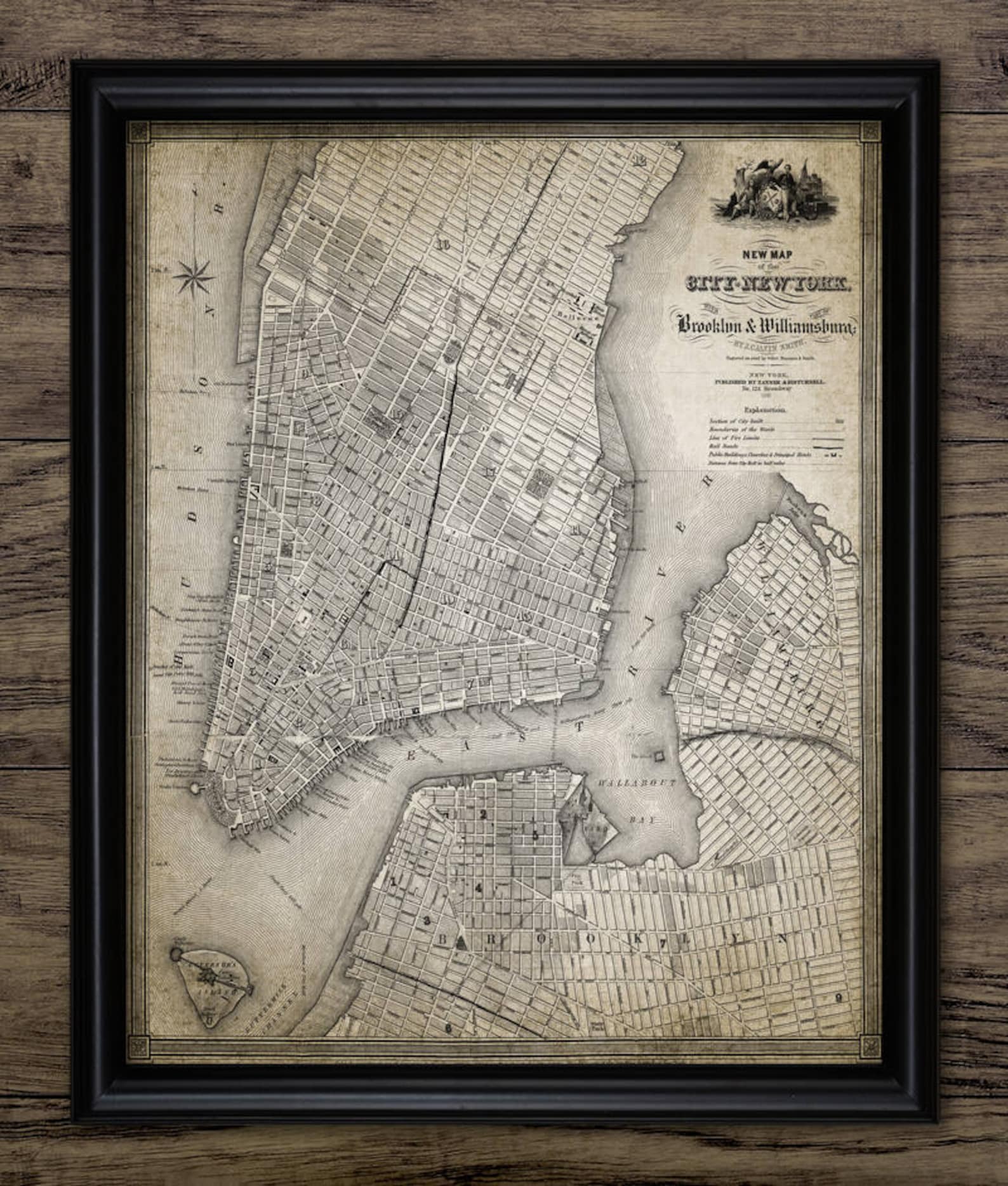 New York 1840 Antique Map Art Print 1840 New York United | Etsy