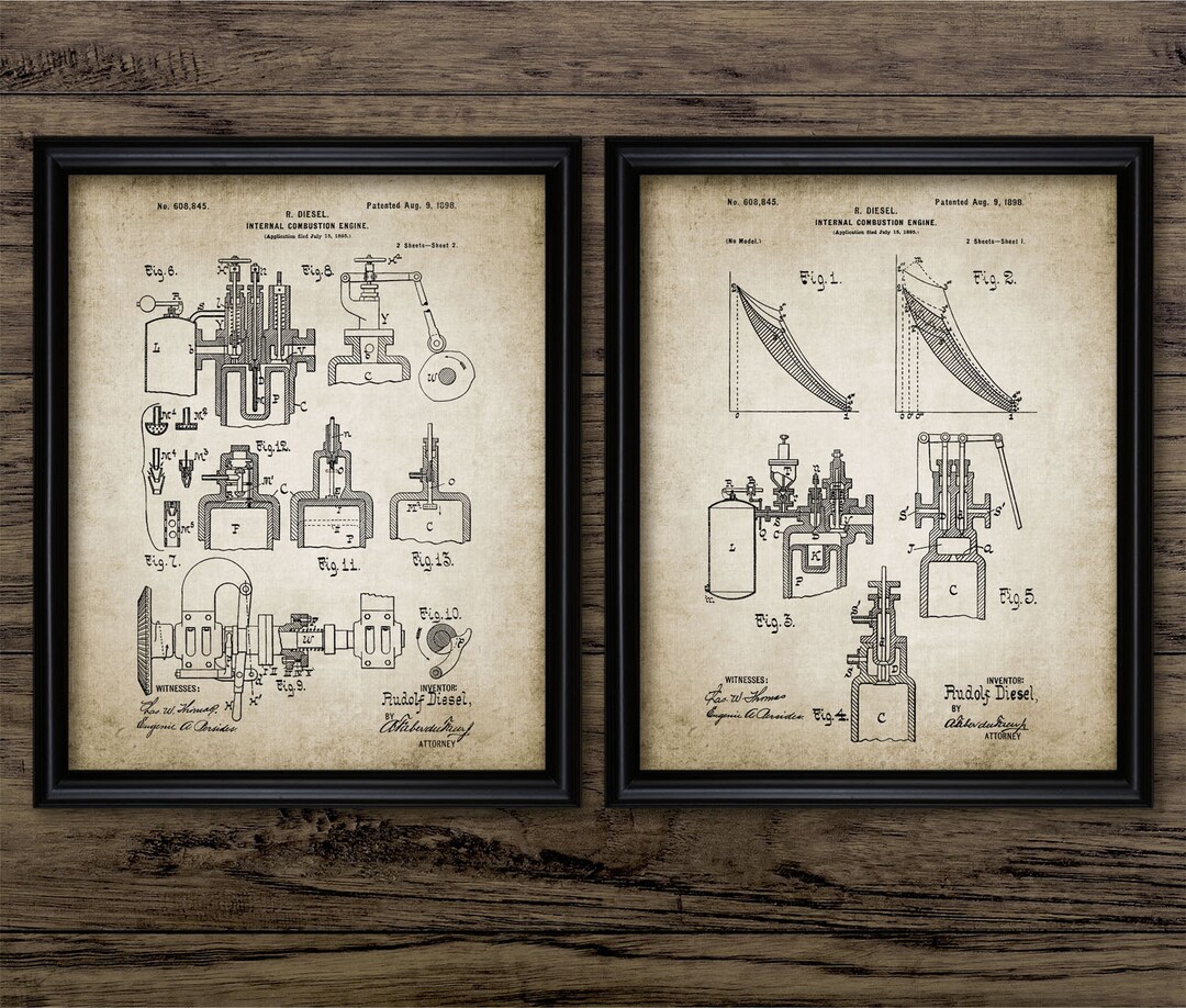 Vintage Diesel Engine Wall Art Set of 2, Printable Diesel Engine ...