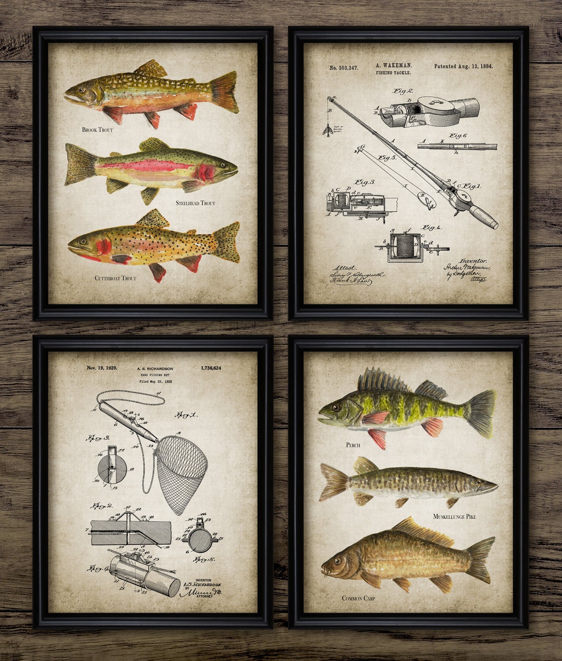 Fishing Wall Art Set of 4, Fishing Tackle Print, Angling, Fisherman ...