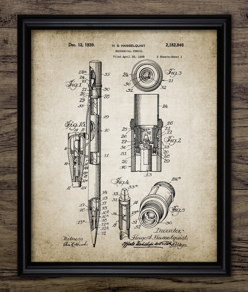 Mechanical Pencil Patent Print - 1939 Technical Drawing Equipment ...