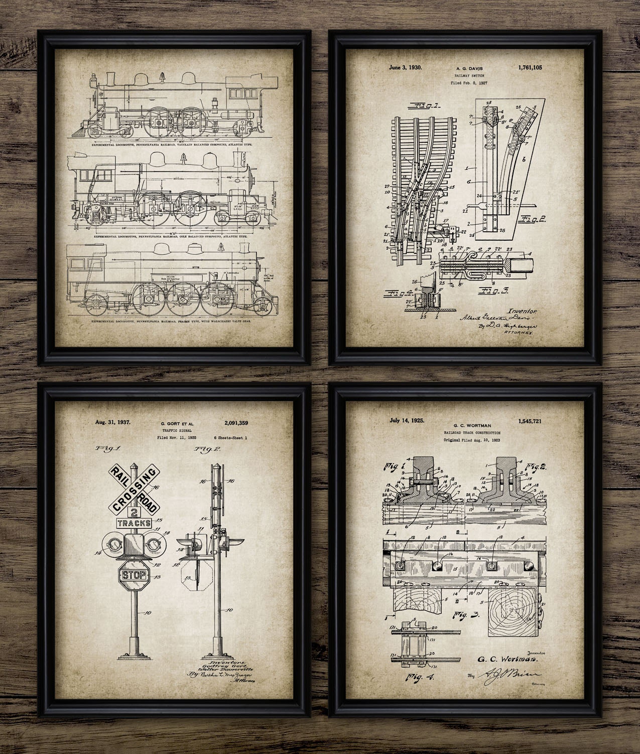 Vintage Railroad Patent Set of 4, Printable Steam Locomotive, Railroad ...