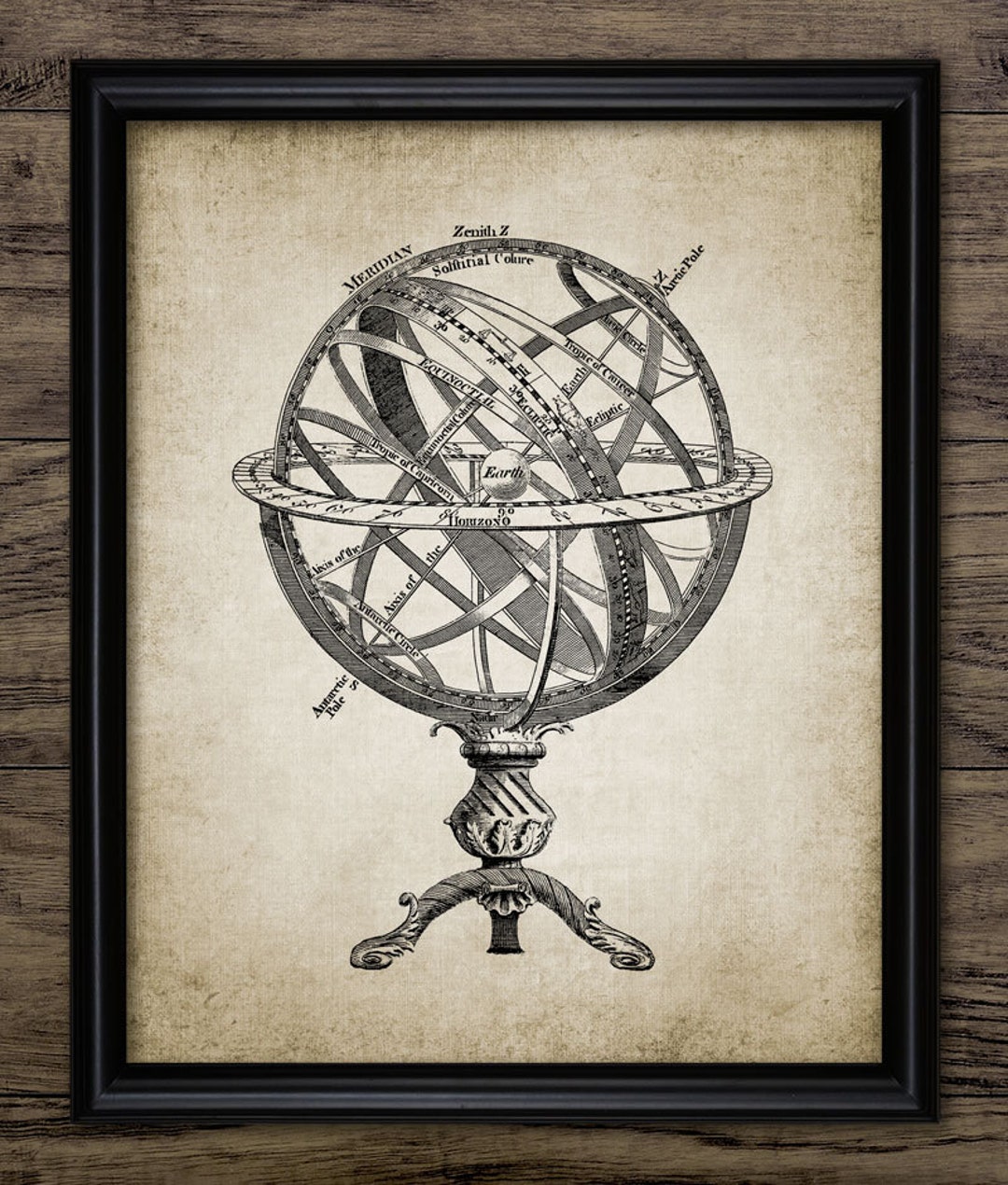 Armillary Sphere Print - Celestial Longitude - Spherical Astrolabe ...