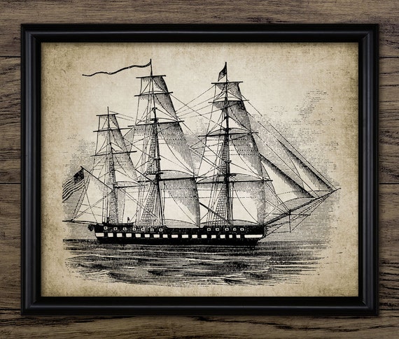 Vector Illustration Of Uss Constitution Vintage Engraved