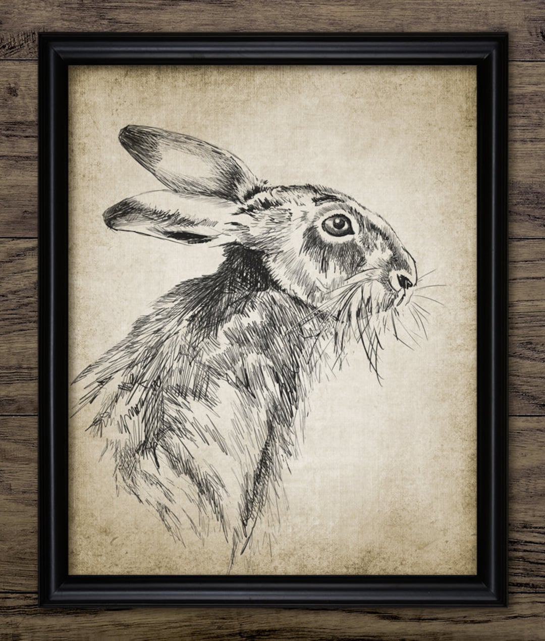 Rabbit Drawing, Printable Rabbit Drawing, Rabbit Wall Art, Rabbit Print ...