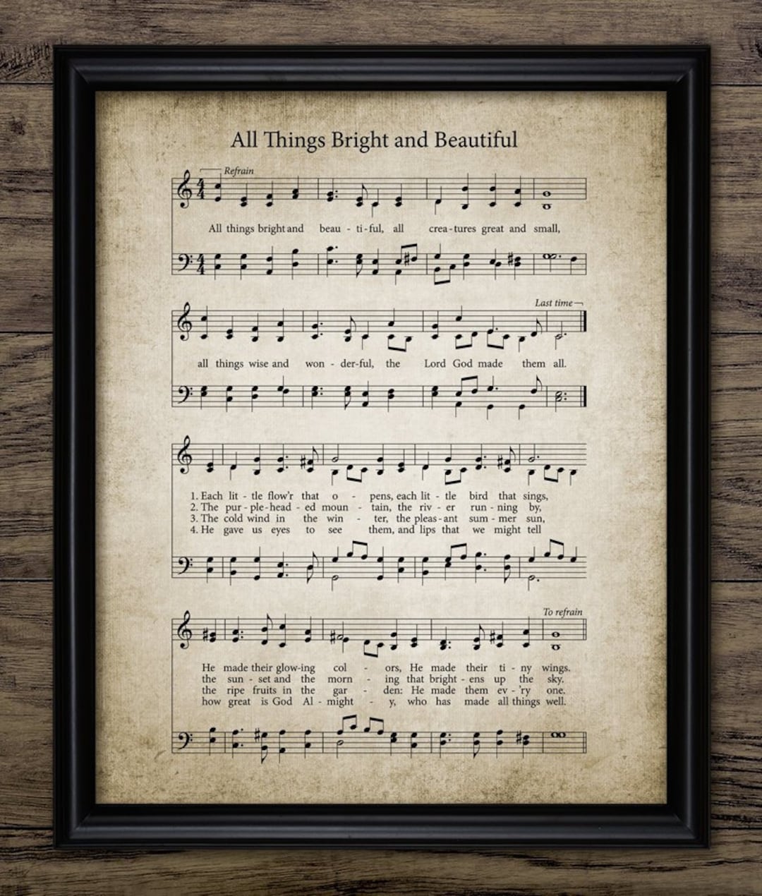 All Things Bright and Beautiful Hymn Wall Art, Vintage 1848 Christian ...