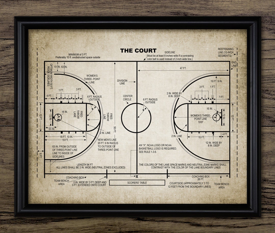 Basketball Court Wall Art, Printable Basketball Court Design ...