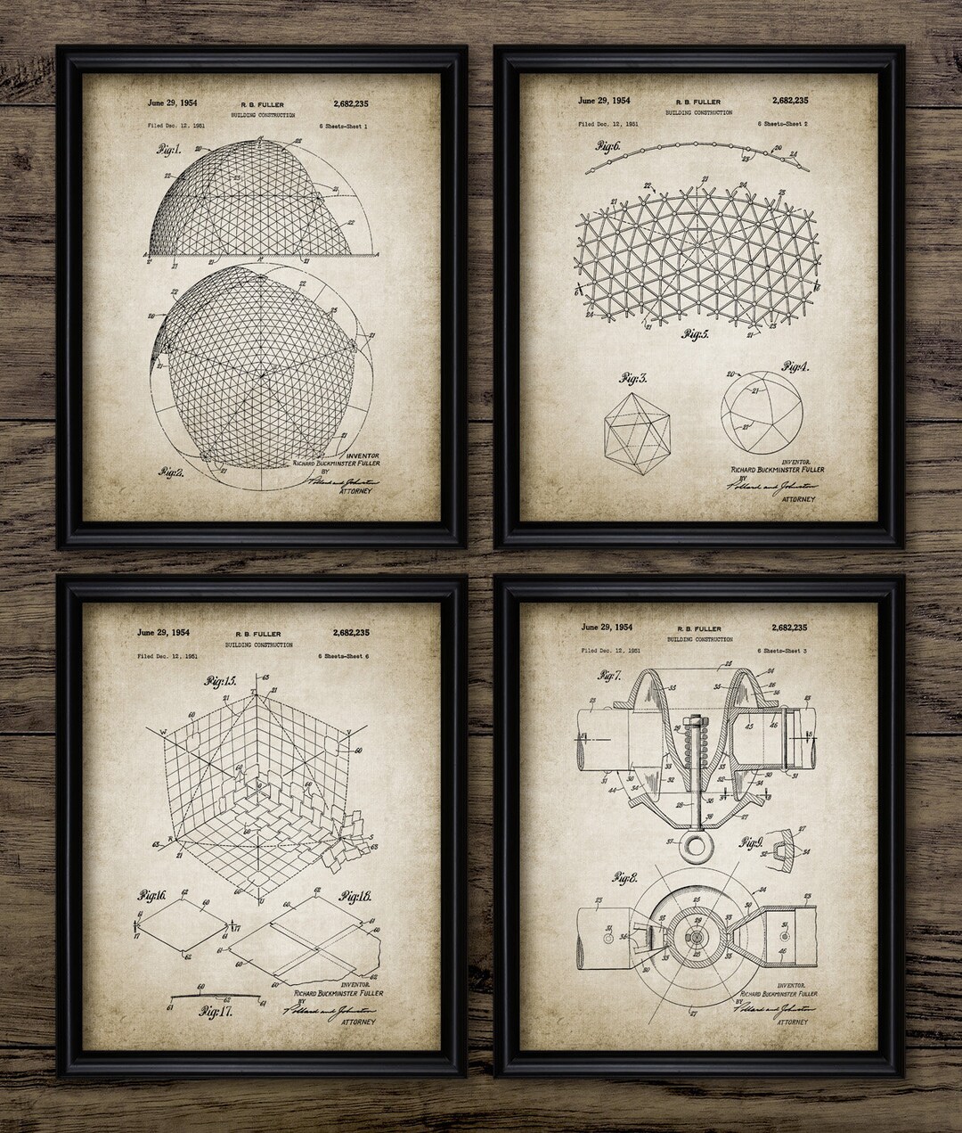 Vintage Buckminster Fuller Building Design Set of 4, Architecture ...