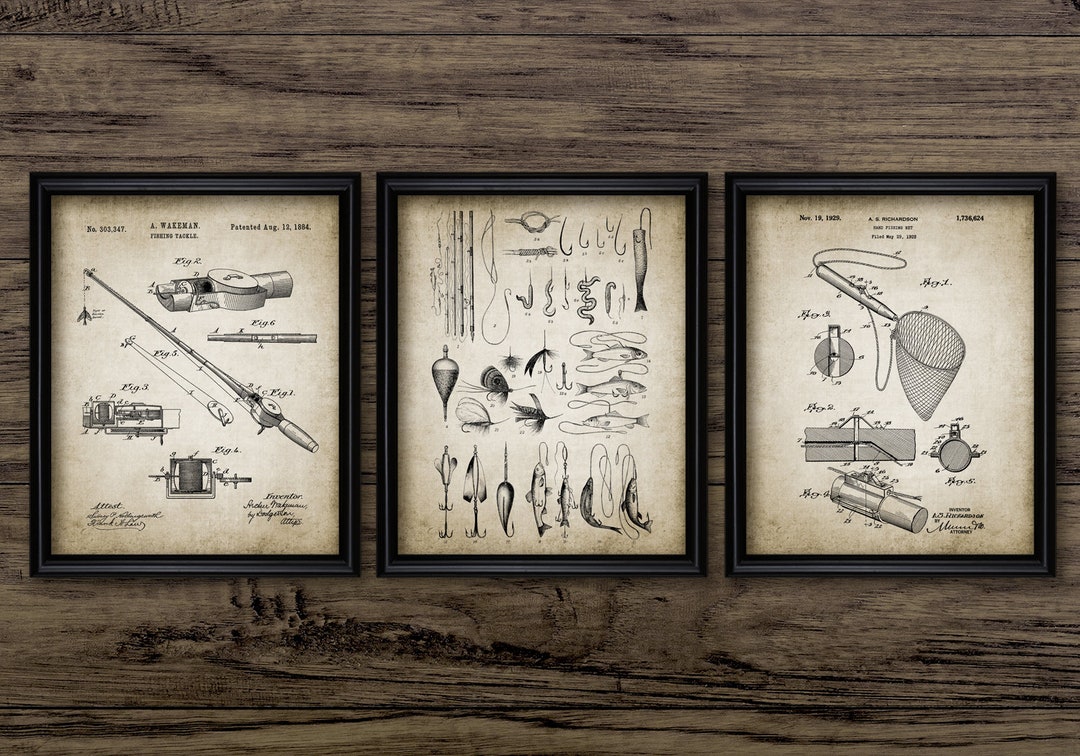 Fishing Wall Art Set of 3, Printable Fishing Equipment, Fishing Tackle ...