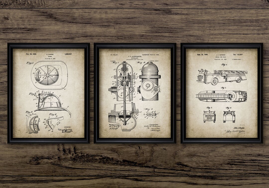 Vintage Firefighting Wall Art Set of 3, Printable Firefighting, Fireman ...