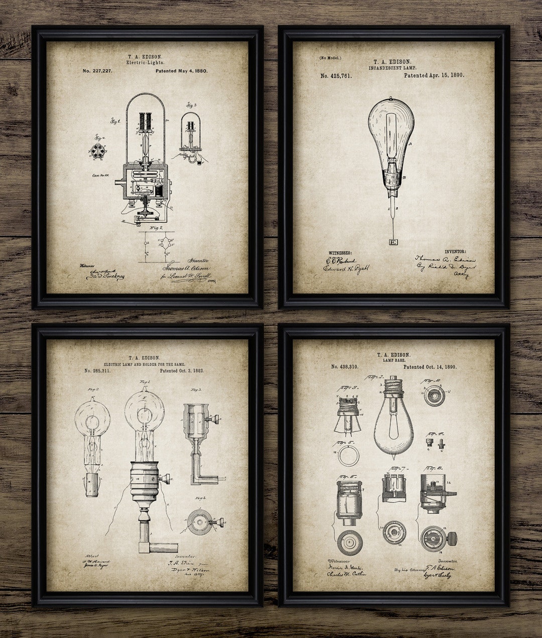Light Bulb Wall Art Set of 4, Printable Light Bulbs, Filament, Electric ...