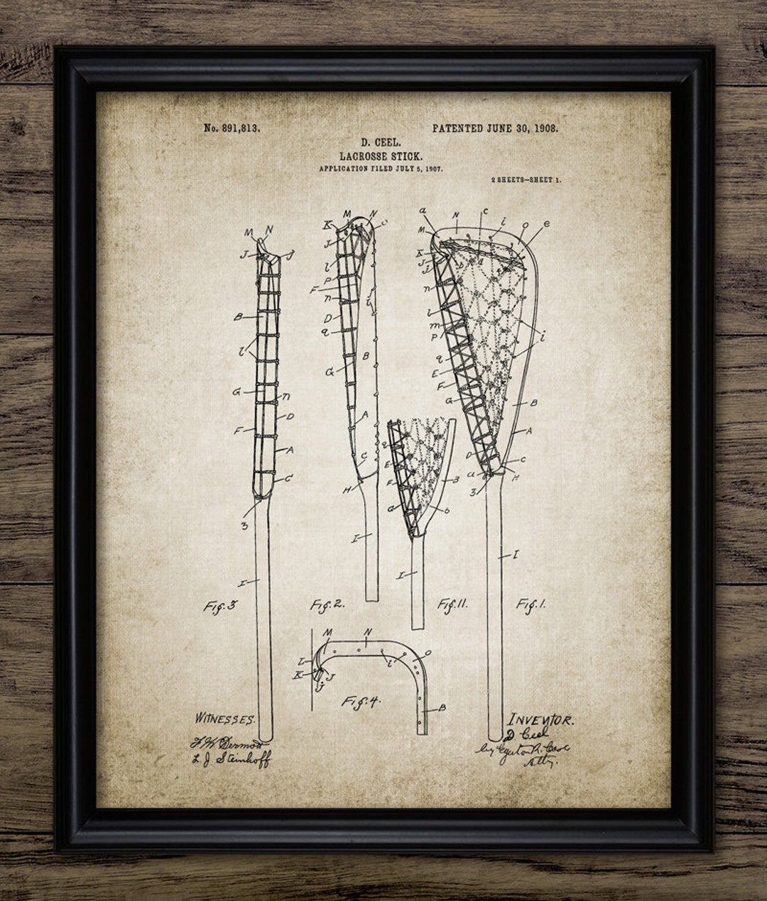Lacrosse Stick Patent Print - 1908 Lacrosse Racquet - Lacrosse Sport ...