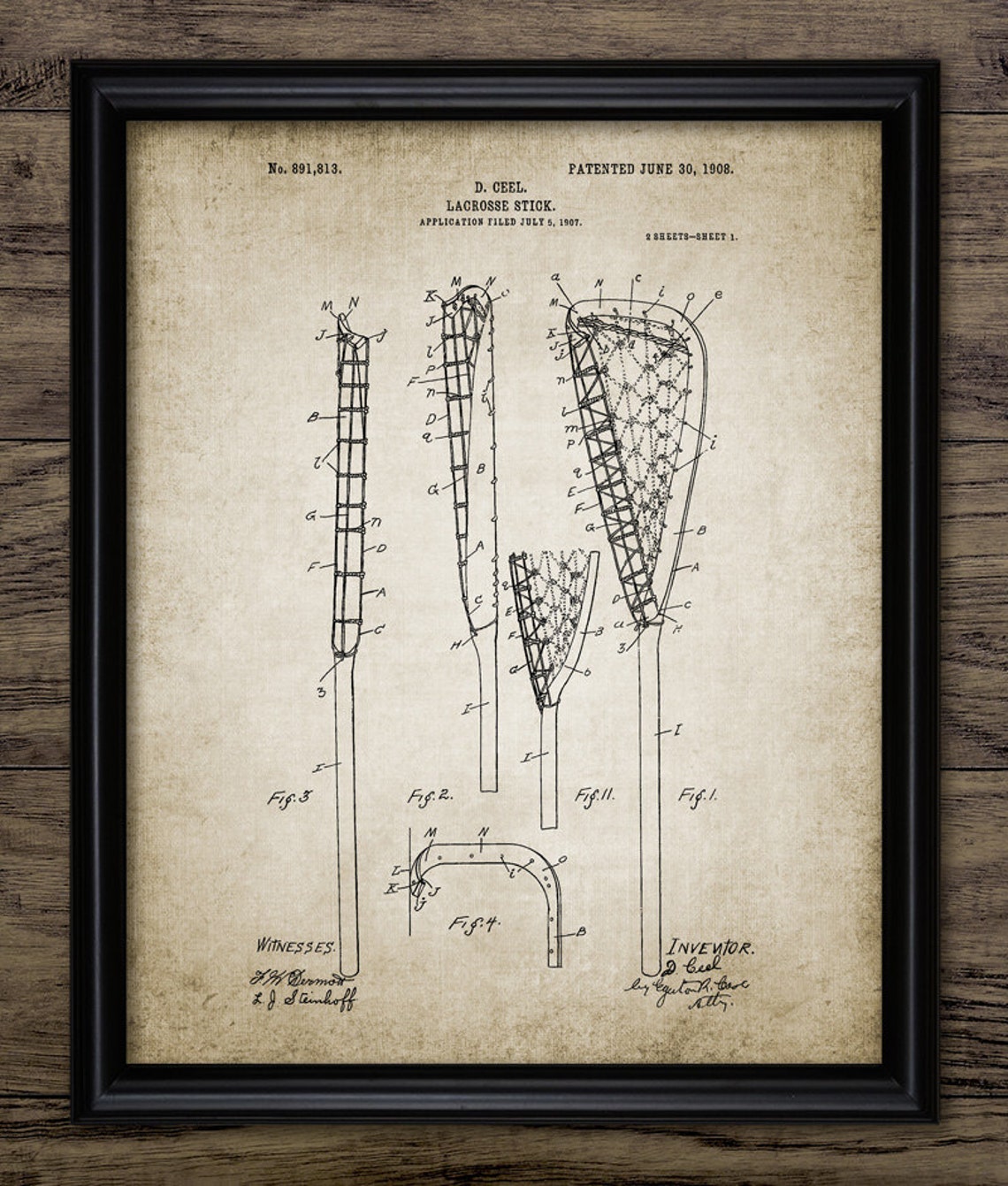 Lacrosse Stick Patent Print - 1908 Lacrosse Racquet - Lacrosse Sport ...