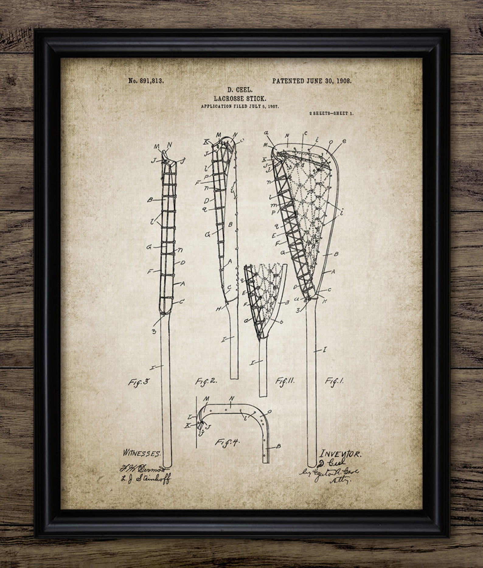 Lacrosse Stick Patent Print - 1908 Lacrosse Racquet - Lacrosse Sport ...