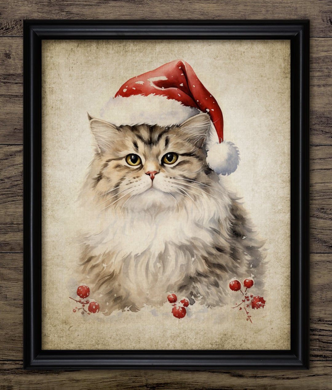 Cute Cat Christmas Wall Art, Printable Funny Christmas Decoration ...