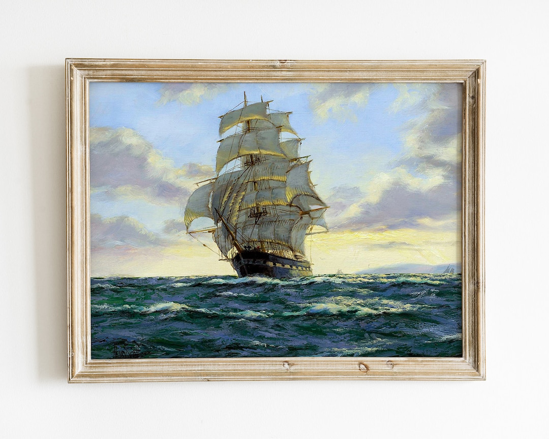 Vintage Clipper Ship Wall Art, Printable Tall Ship Painting, Clipper ...
