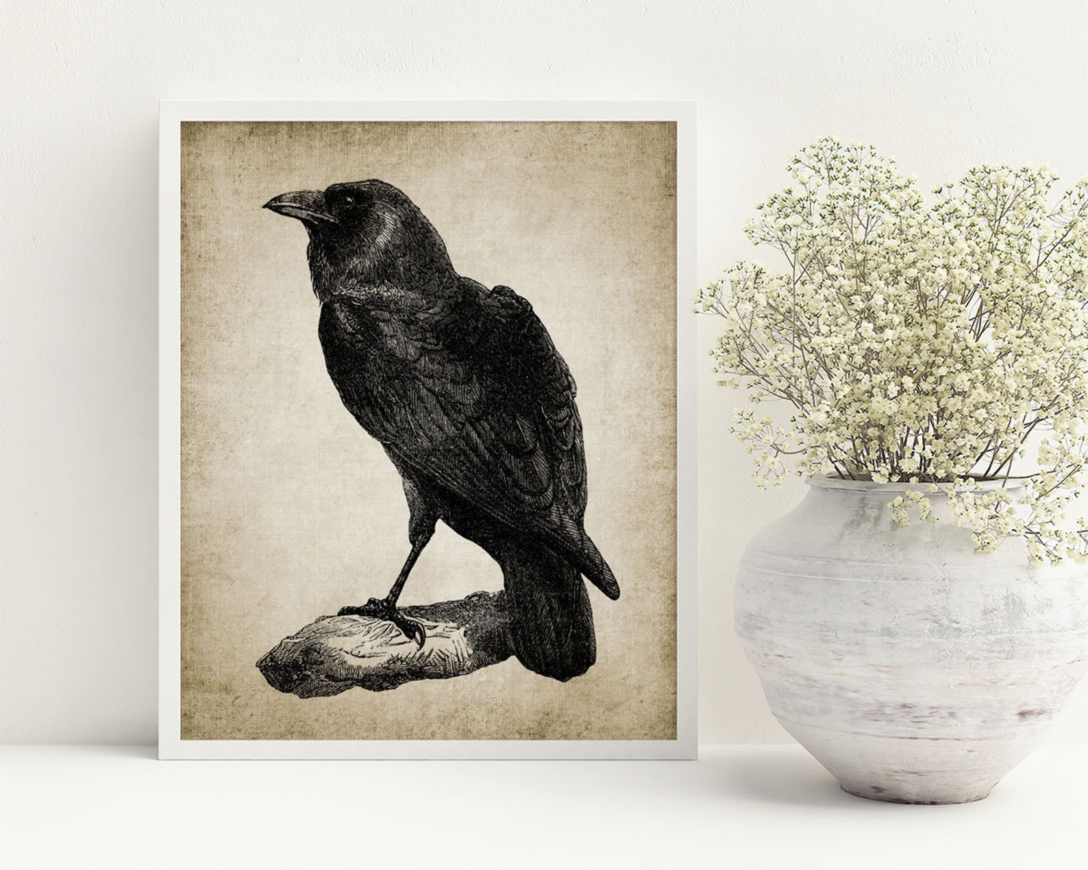 Raven Wall Art Print Antique Raven Poster Gothic Decor Etsy