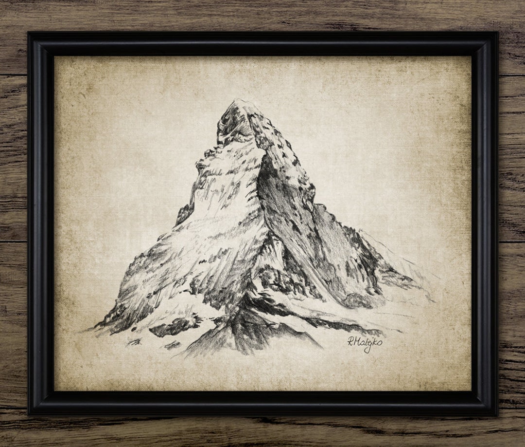 Matterhorn Pencil Drawing Wall Art, Printable Mountain Art, Alps ...