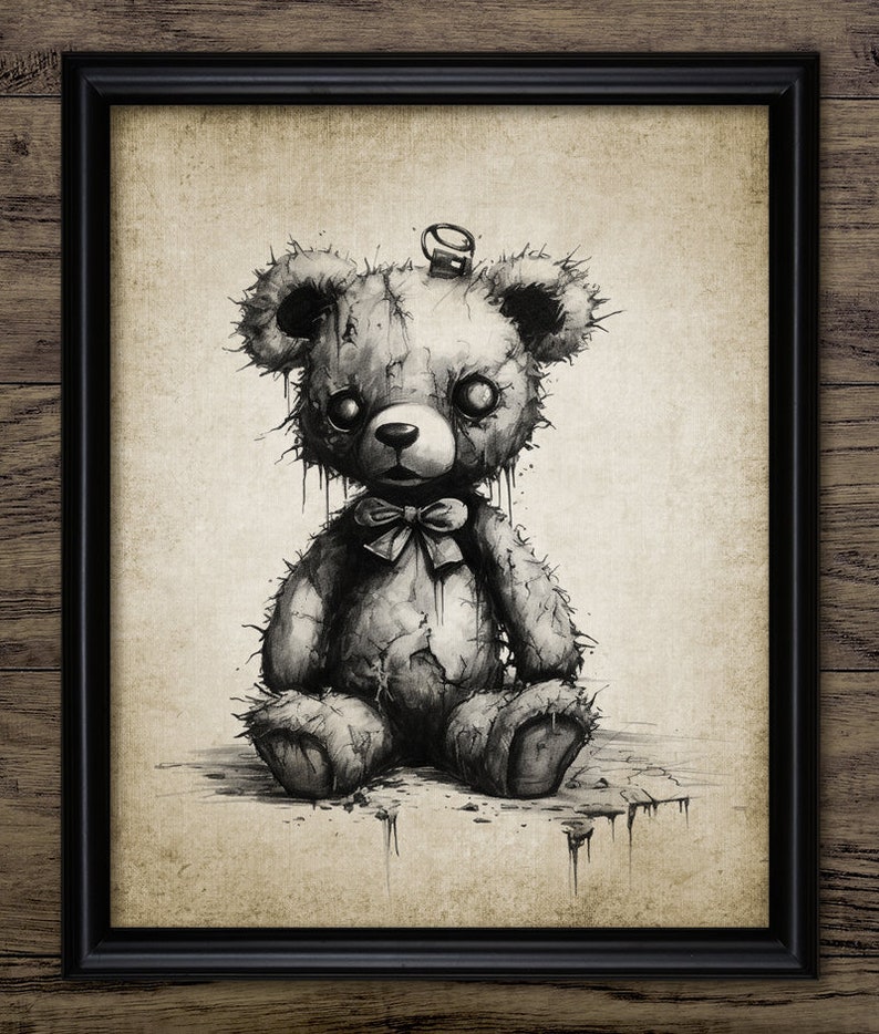 Gothic Teddy Bear Wall Art Printable Old Teddy Whimsical - Etsy