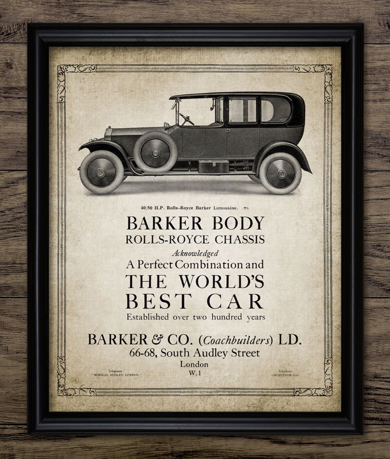 Vintage Rolls Royce Barker Limousine Wall Art, Printable Classic Car ...