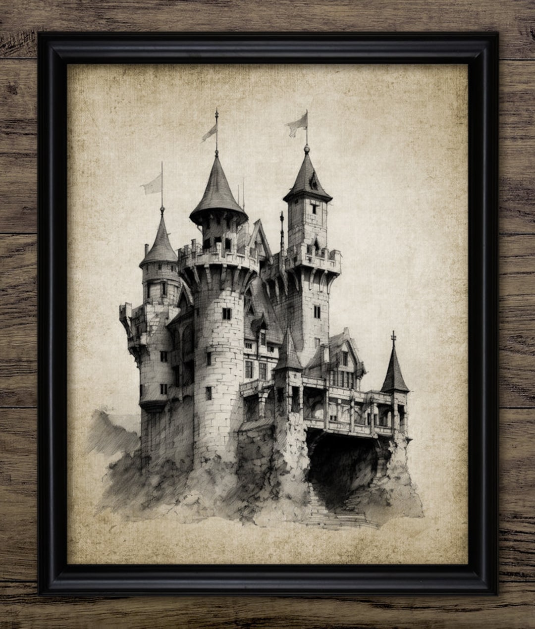 Castle Wall Art, Printable Medieval Castle, Whimsical Castle, Fantasy ...