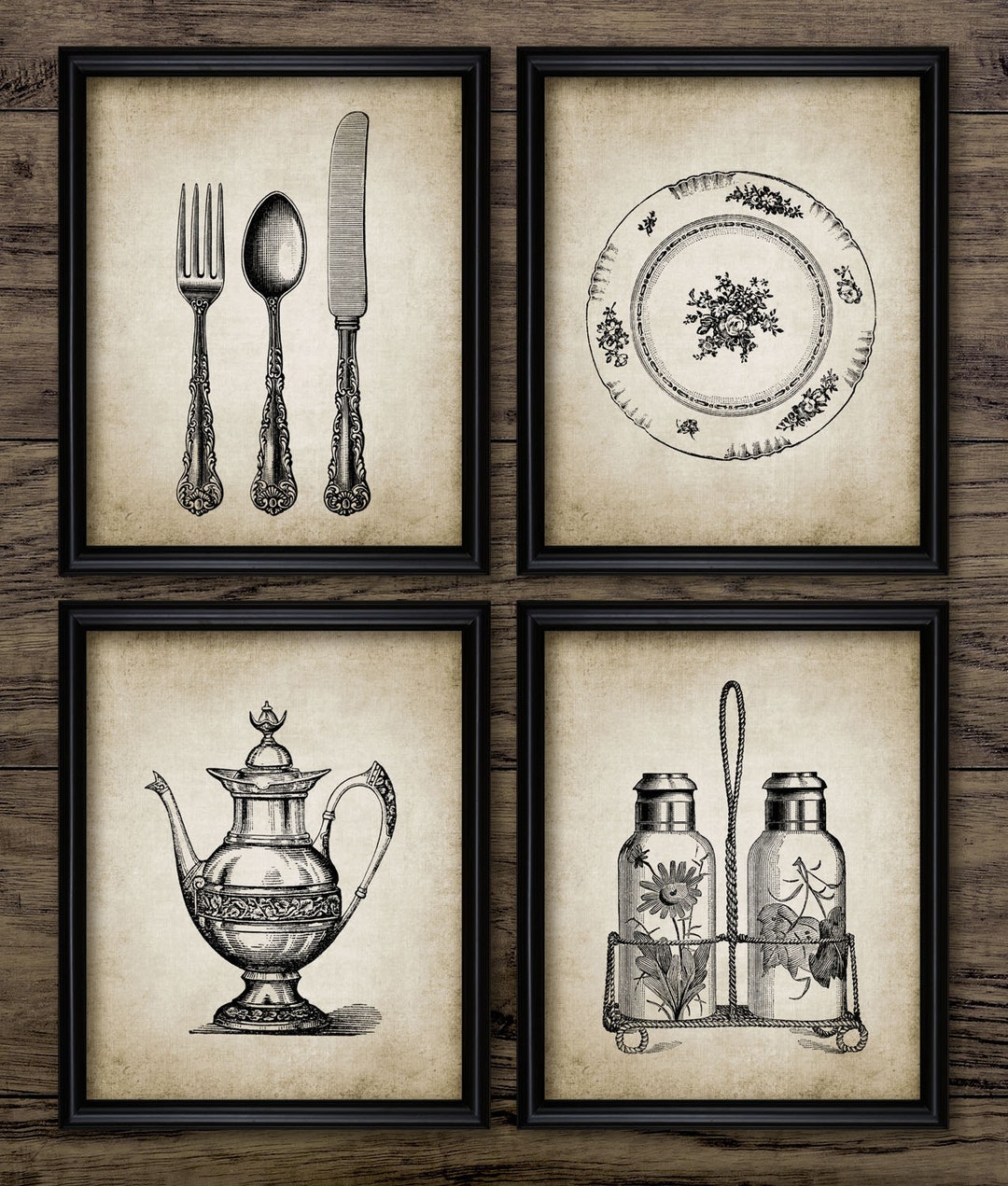 Vintage Dining Wall Art Set of 4, Printable Cutlery, Silverware ...