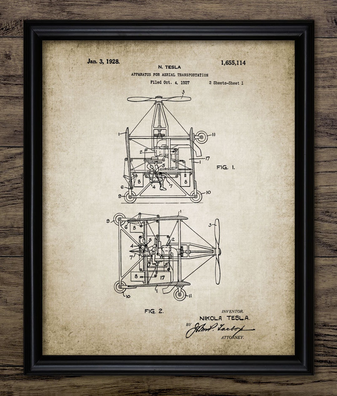 Tesla Aircraft Wall Art, Printable Tesla Invention, 1928 Nikola Tesla ...