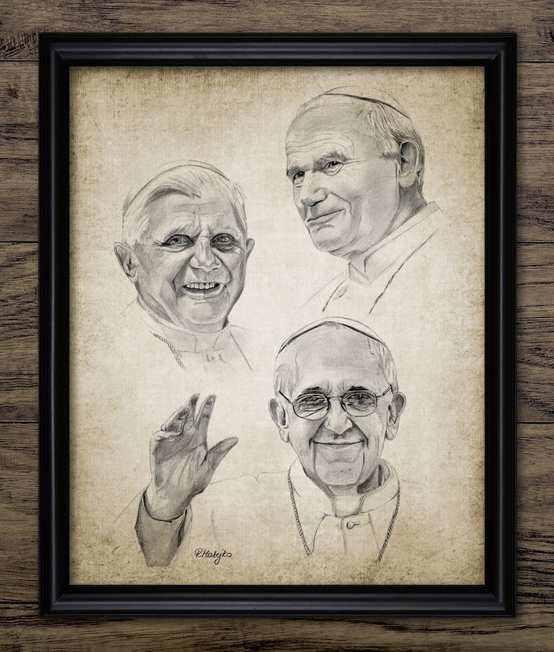Pope Pencil Drawing, Printable Pope Drawing, John Paul II, Benedict XVI ...
