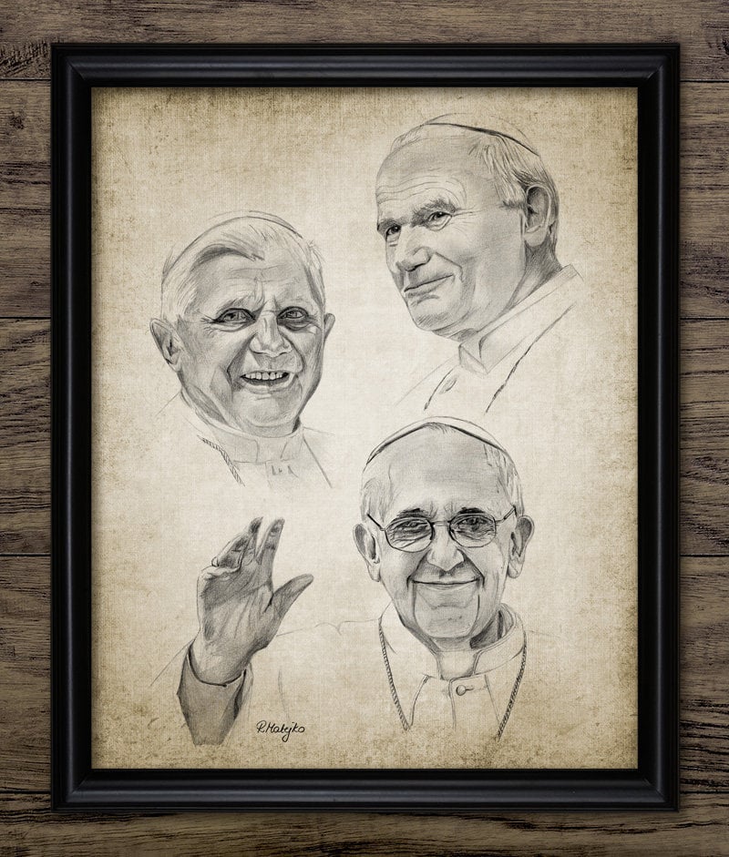 Pope Pencil Drawing, Printable Pope Drawing, John Paul II, Benedict XVI ...