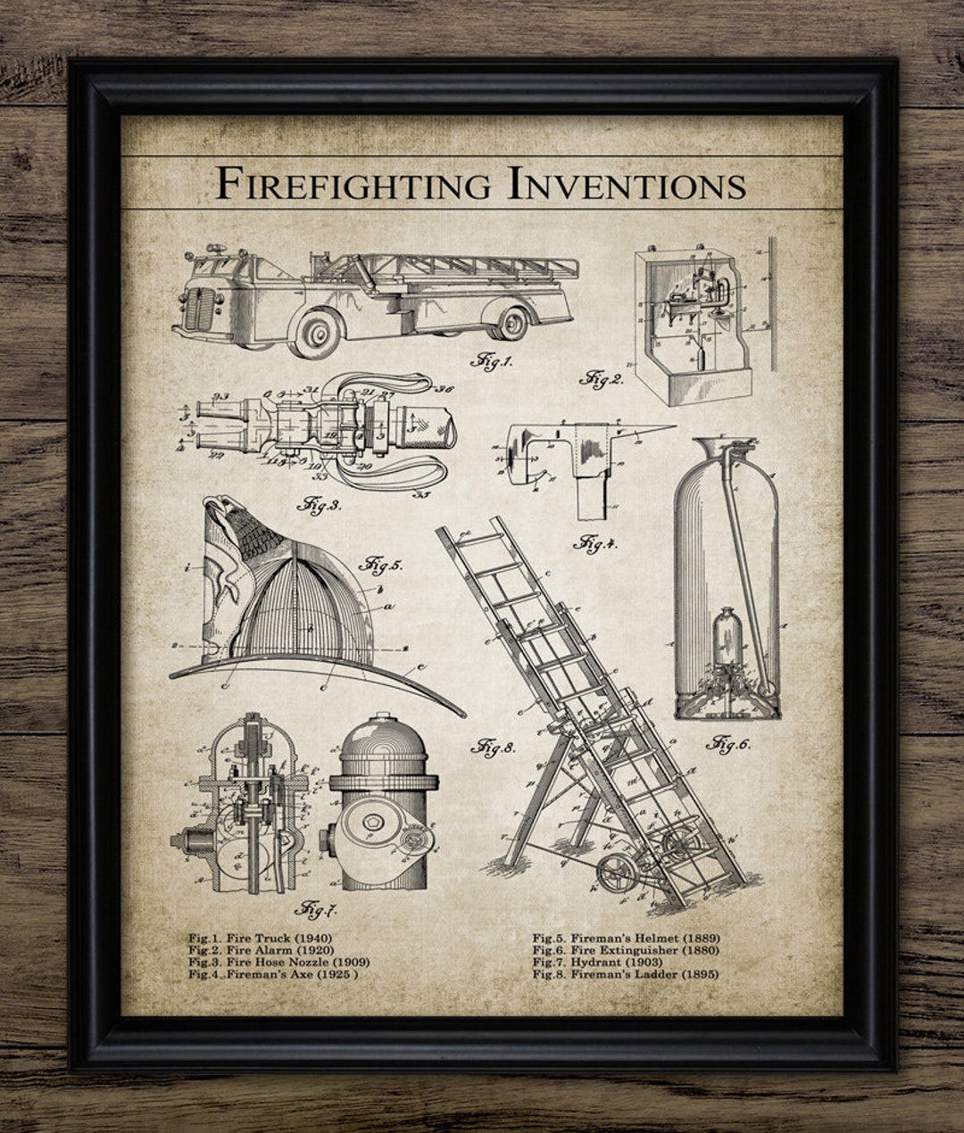 Vintage Firefighting Inventions Wall Art, Firefighting Equipment Patent ...