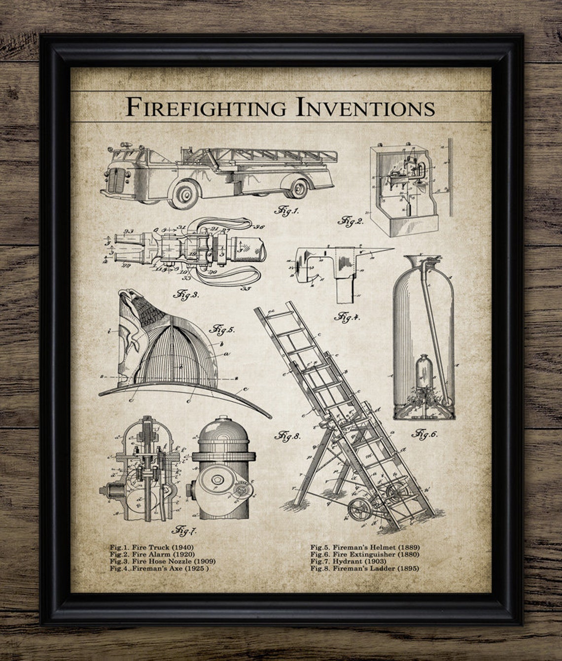 Vintage Firefighting Inventions Wall Art Firefighting | Etsy