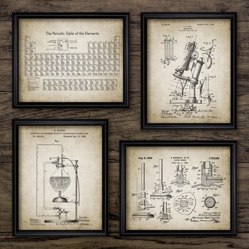 SET of 4 SCIENCE Posters Vintage Patent Illustration Art | Etsy