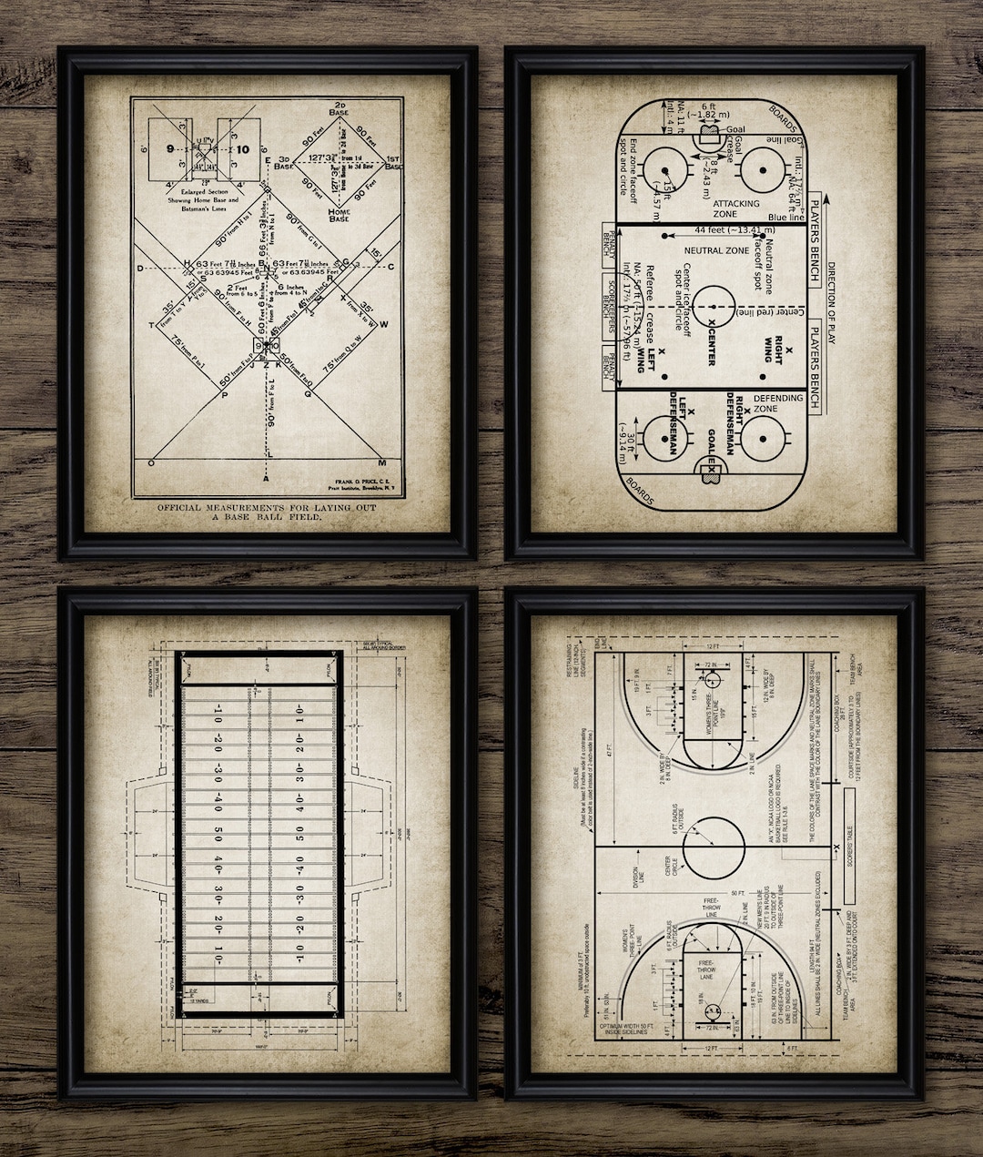 Sport Wall Art Set of 4, Printable Sports, Baseball Field, Football ...