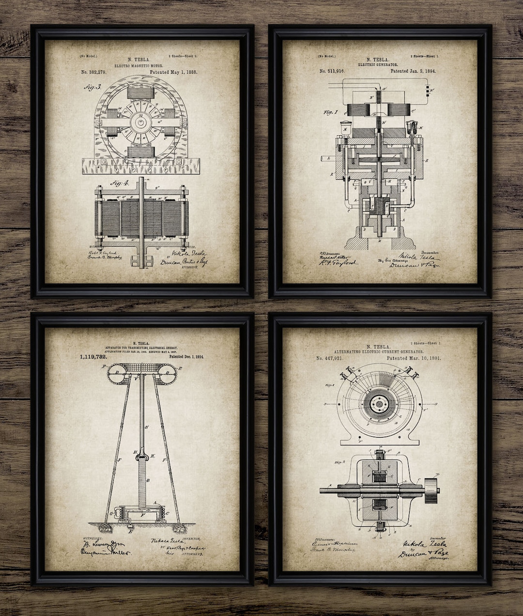 Vintage Tesla Design Wall Art Set of 4, Printable Tesla, Tesla ...