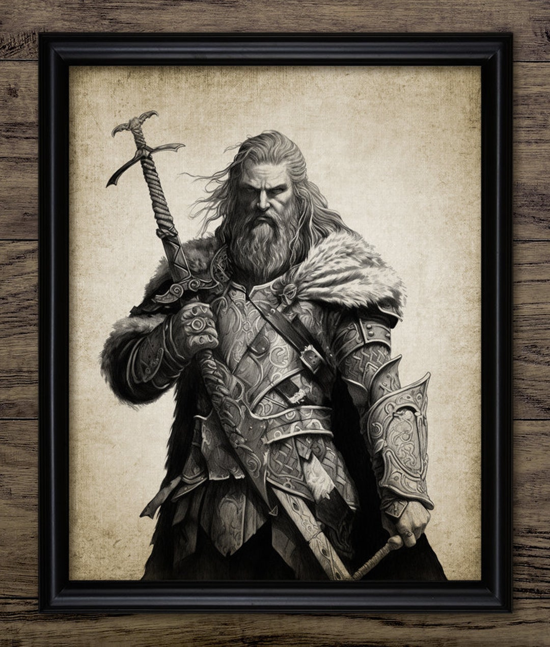 Viking Warrior Wall Art, Printable Viking Art, Thor, Norse, Rustic ...
