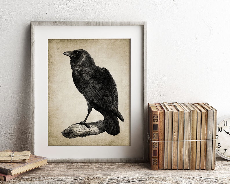 Raven Wall Art Print, Antique Raven Poster, Gothic Decor, Witchcraft ...