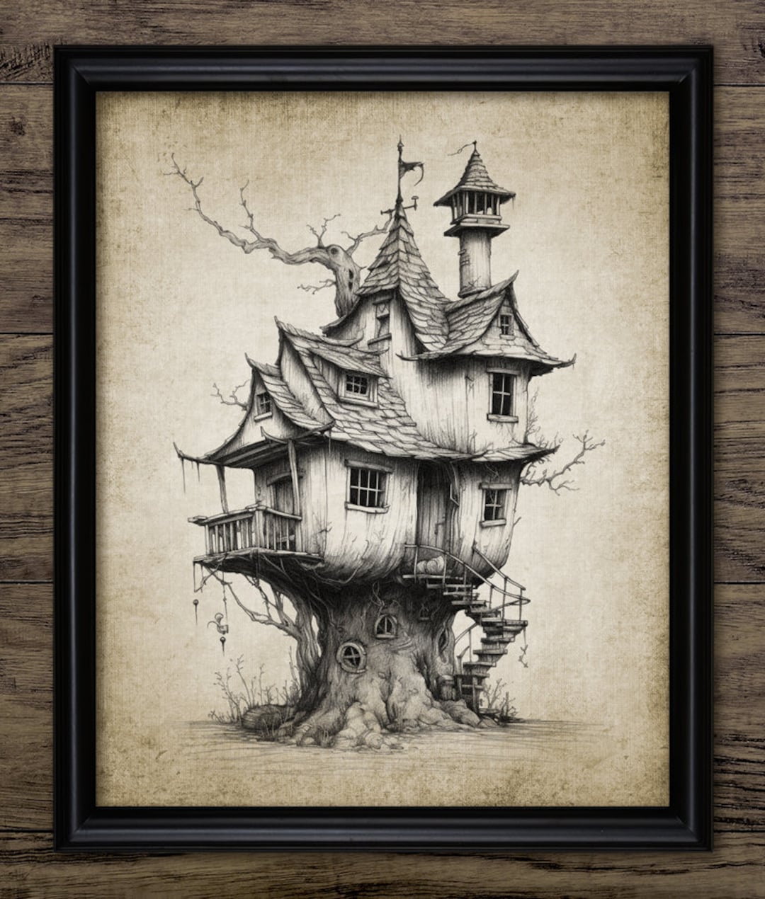 Whimsical Tree House Wall Art, Printable House, Whimsical Home, Fantasy ...