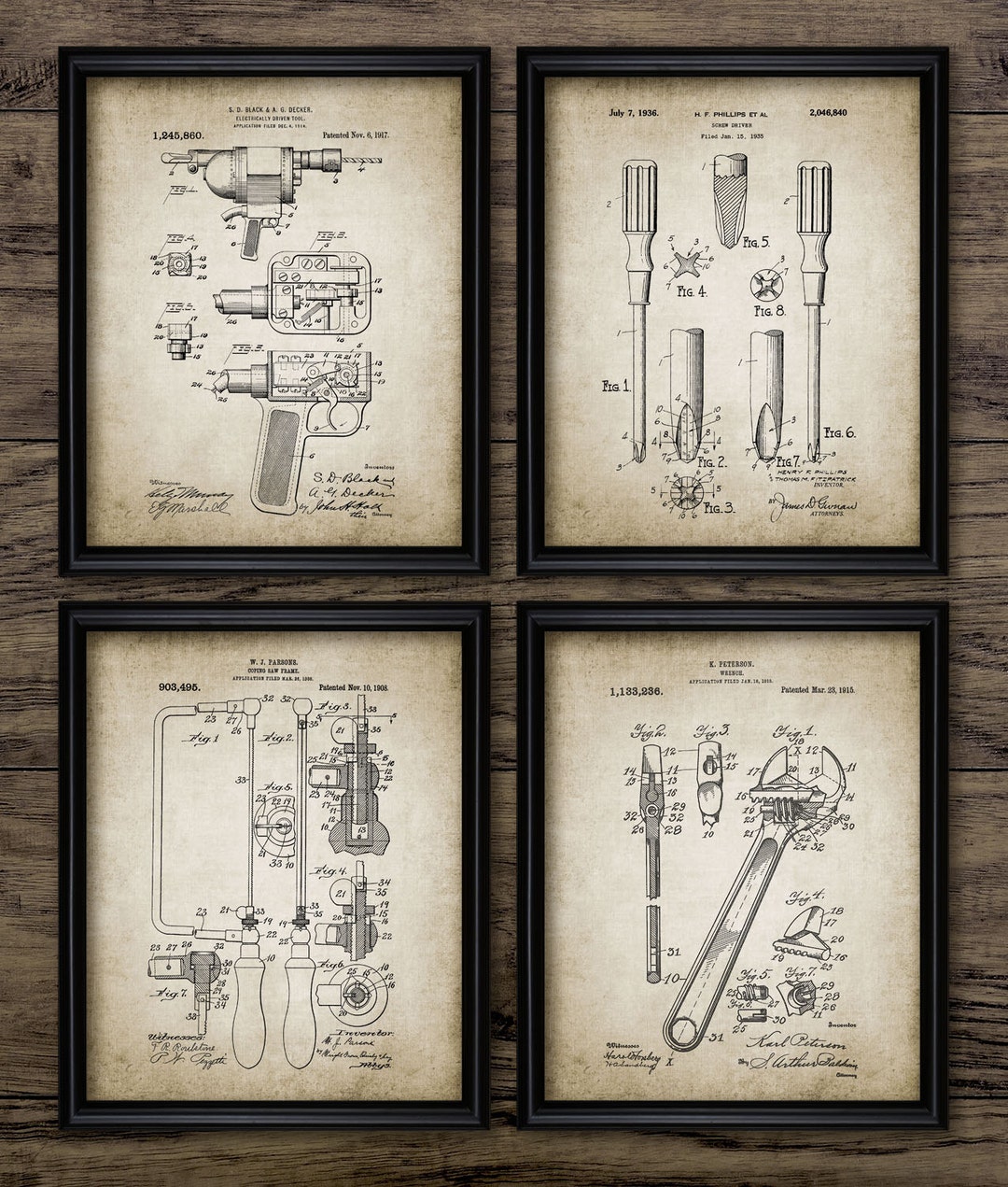 Vintage Tool Wall Art Set of 4, Printable DIY, Screwdriver, Drill ...