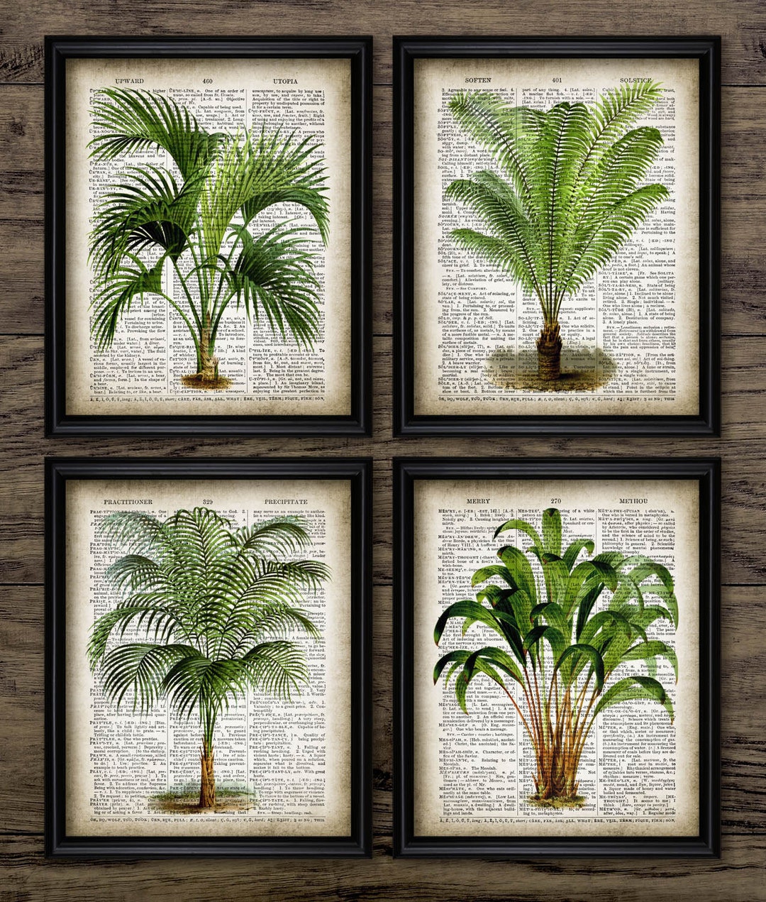 Vintage Palm Tree Wall Art Set of 4, Printable Palm Tree, Dictionary ...