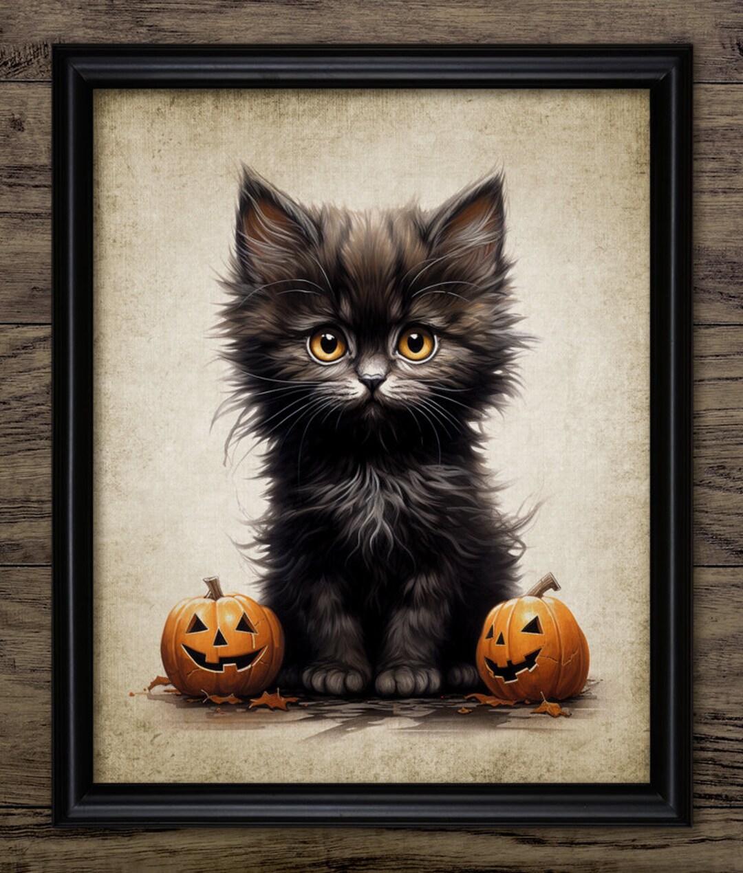 Halloween Kitten Wall Art, Printable Cute Kitten, Pumpkin, Dark Art ...